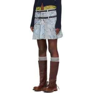 Andersson Bell Python Print Faded Denim Mini Skirt