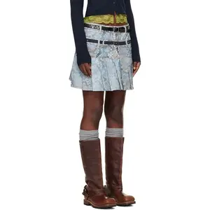 Andersson Bell Python Print Faded Denim Mini Skirt