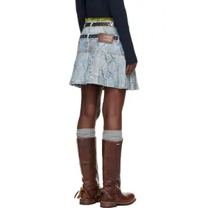 Andersson Bell Python Print Faded Denim Mini Skirt