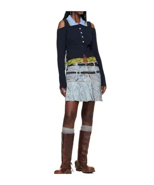 Andersson Bell Python Print Faded Denim Mini Skirt