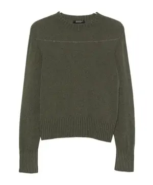 ARAGONA Long-sleeve Ribbed-trim Sweater - Green