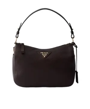 Prada Medium Leather Shoulder Bag - Dark Brown
