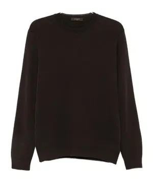 ZANONE Textured Crew Neck Long Sleeve Sweater - Dark Brown