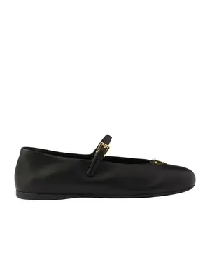 Prada Buckle-strap Triangle-logo Ballet Flats - Black