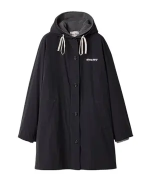 Miu Miu Single-breasted Pongé And Fleece Caban Jacket - Black