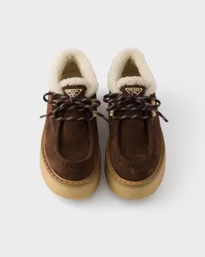 Prada Shearling Trim Platform Lace-up Shoes