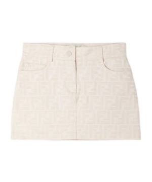 Fendi Ff Monogram Embroidered Denim Mini Skirt - White