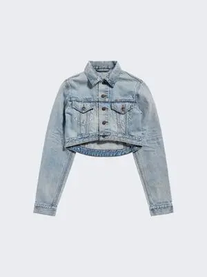Balenciaga Cropped Bleach Denim Jacket - Blue