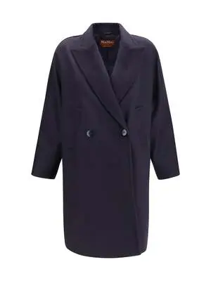 Max Mara Double Breasted Wool Drape Coat - Blue