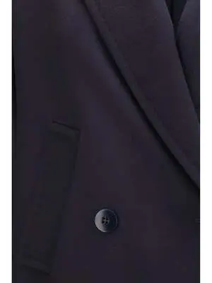 Max Mara Double Breasted Wool Drape Coat - Blue