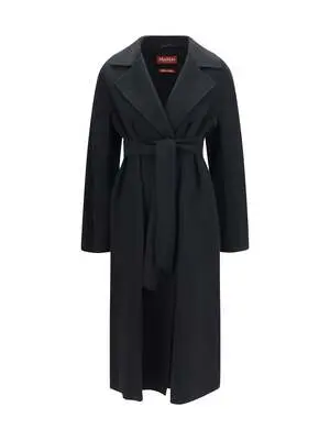 Max Mara Long Robe Coat In Wool, Cashmere And Silk - Black