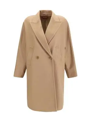 Max Mara Max Mara Studio Double Breasted Wool Drape Coat Cream