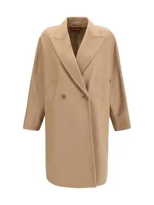 Max Mara Max Mara Studio Double Breasted Wool Drape Coat Cream