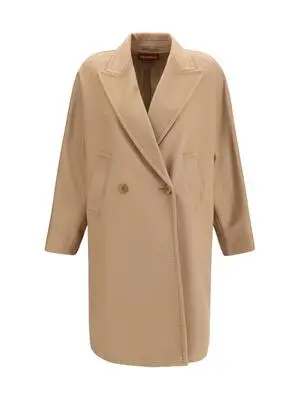 Max Mara Max Mara Studio Double Breasted Wool Drape Coat Cream