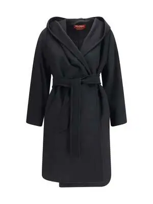 Max Mara Wool Drape Robe Coat - Black