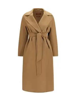 Max Mara Max Mara Studio Women Long Robe Coat In Wool, Cashmere And Silk Cream