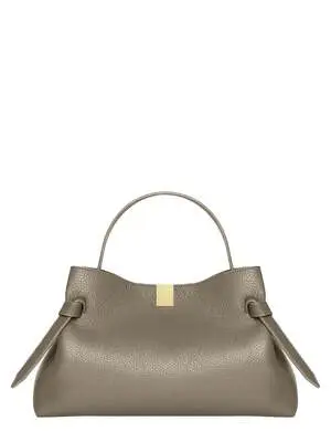 Yuzefi Pebble Grain Leather Top Handle Bag With Gold Tone Clasp - Cream