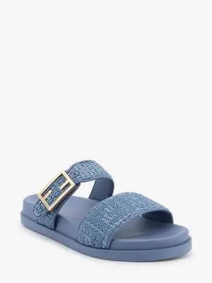 Fendi Feel Woven Rafia Flat Sandals