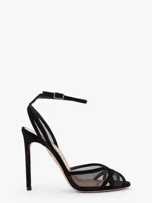 AQUAZZURA Shear Mesh And Suede Sandals - Black