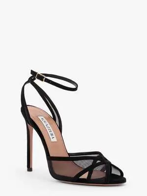 AQUAZZURA Shear Mesh And Suede Sandals - Black