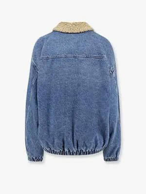 Miu Miu Denim Jacket With Faux Fur Collar And Logo Patch - Multicolor