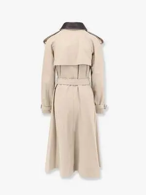 Dior Beige Cotton And Silk Blend Trench Coat With Leather Collar