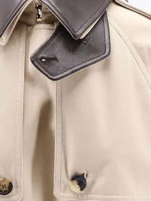 Dior Beige Cotton And Silk Blend Trench Coat With Leather Collar