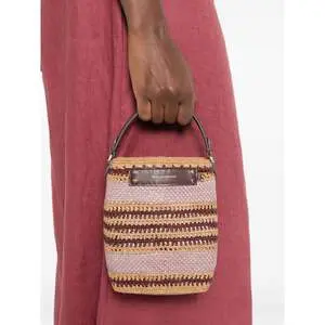ANYA HINDMARCH Woven Raffia Bucket Bag With Horizontal Stripes