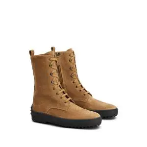 TOD'S Suede Lace-up Boots - Cream