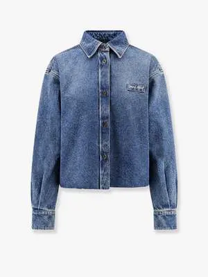 Miu Miu Denim Shirt With Logo Patch - Multicolor
