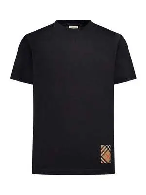 Burberry Cotton T-shirt With Check Applique - Black