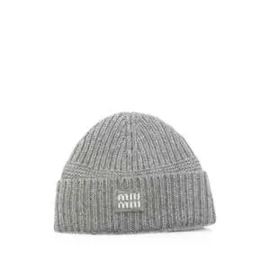 Miu Miu Ribbed Knit Beanie - Gray
