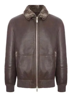 Brunello Cucinelli Shearling Bomber Jacket - Brown