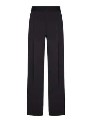 Giorgio Armani Palazzo Trousers In Compact Wool With Pleats - Black