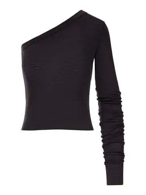 Rick Owens Ziggy T One-shoulder Jersey Top With Long Sleeves - Black