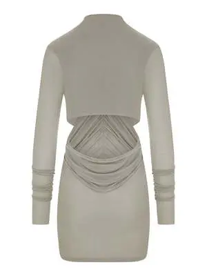 Rick Owens Long Draped Viscose T-shirt With Long Sleeves - Cream