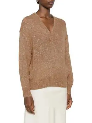 Brunello Cucinelli Half Rib Cotton Sweater With Sequins