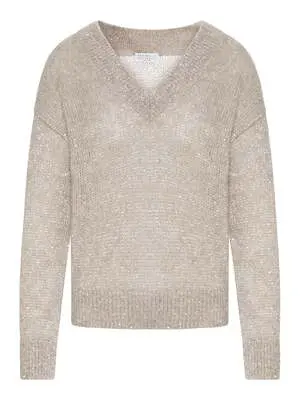 Brunello Cucinelli Dazzling English Half Rib Cotton Sweater - Tan