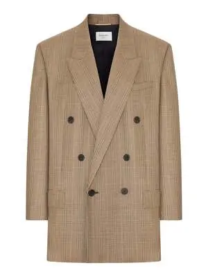 Saint Laurent Prince Of Wales Houndstooth Wool Jacket - Brown