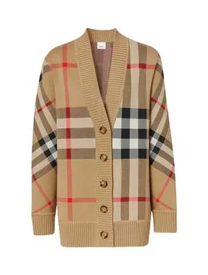 Burberry Check Wool Blend Cardigan - Cream