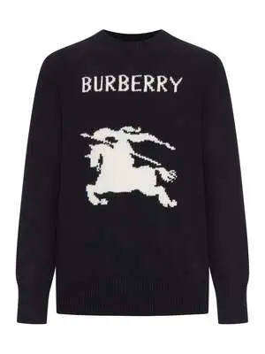 Burberry Wool And Cashmere Pullover With Equestrian Knight Design - Black