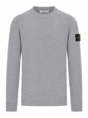 Stone Island STONE ISLAND Melange Effect Crew Neck Sweater With Compass Logo Gray