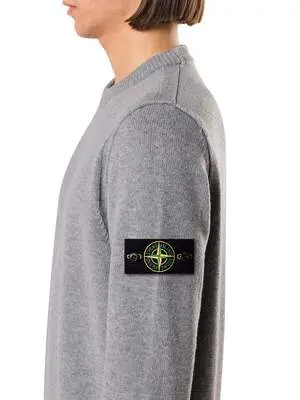 Stone Island Melange Effect Crew Neck Sweater With Compass Logo - Gray