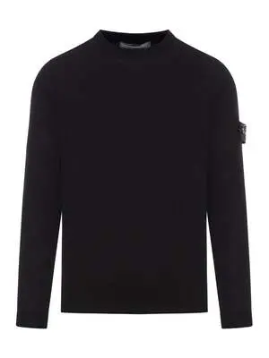 Stone Island Crew Neck Wool Sweater With Badge - Black