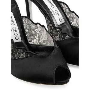 JIMMY CHOO Satin And Lace High Stiletto Heel Mules