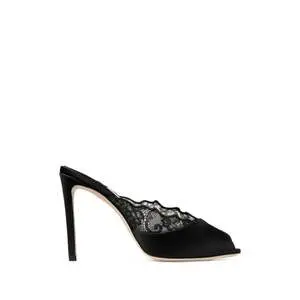 JIMMY CHOO Jimmy Choo Black Satin And Lace High Stiletto Heel Mules Black