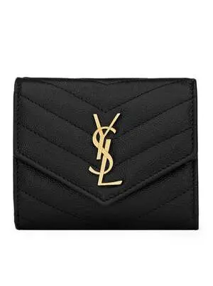 Saint Laurent Cassandre Matelassé Multi-folded Wallet In Grain De Poudre Embossed Leather - Black