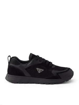 Prada Leather And Fabric Lace-up Sneakers - Black