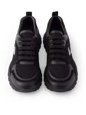Prada Leather And Fabric Lace-up Sneakers