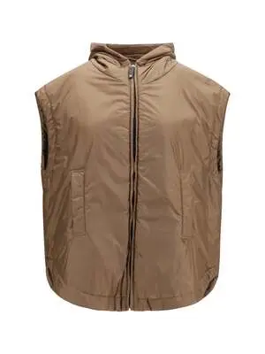 Max Mara Hooded Padded Vest In Water Repellent Canvas - Brown
